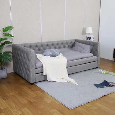 Rosdorf Park Daybed With Trundle Velvet Sleeper Sofa Couch Bed Twin Trundle Bed Solid Wood Daybed No Box Spring Needed Day Beds Twin Size Suitable For Living Room Guest Room bedroom light Gray